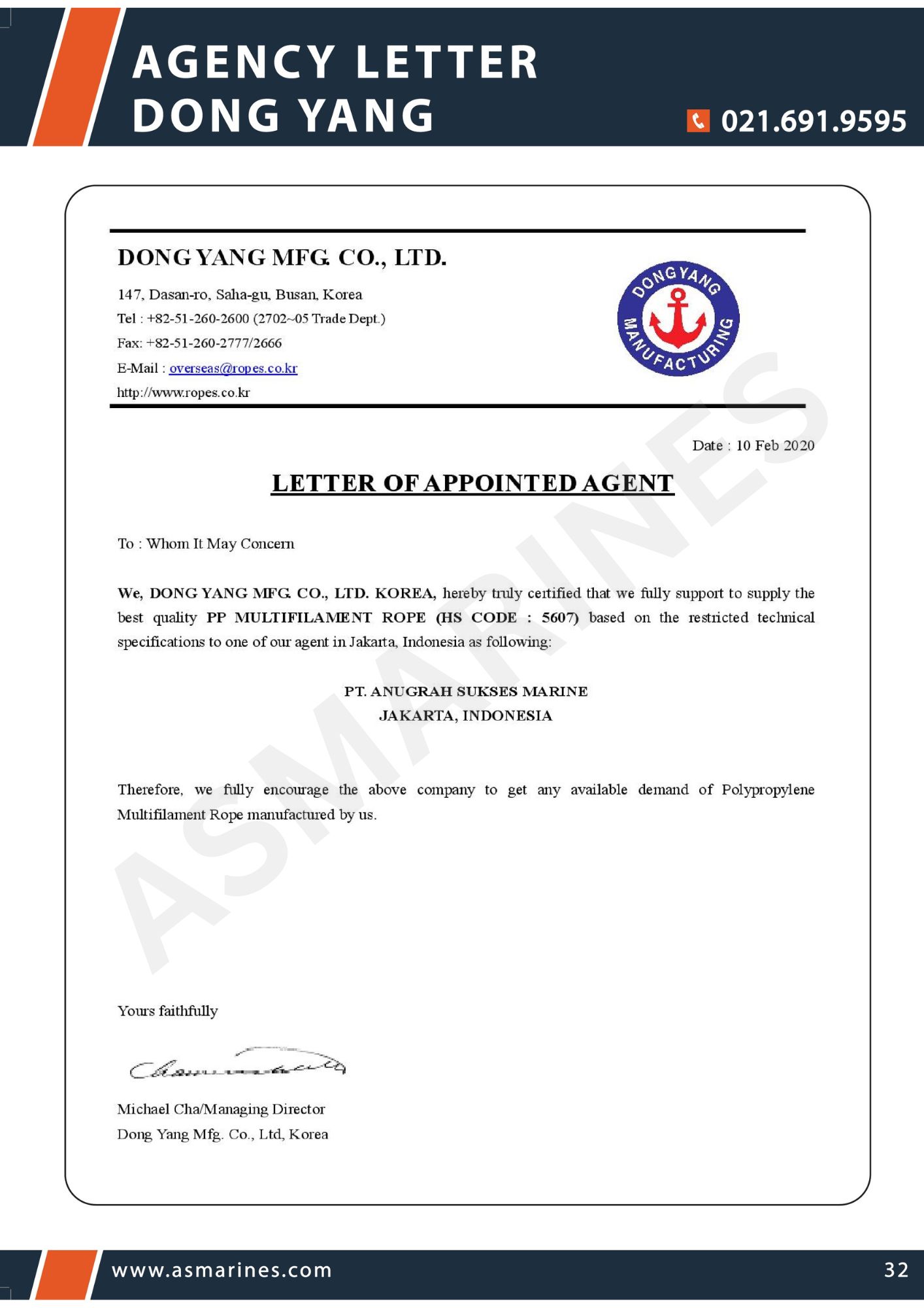 Beli Tali Kapal Manho dan Dongyang Korea di Indonesia | PT. Anugrah ...