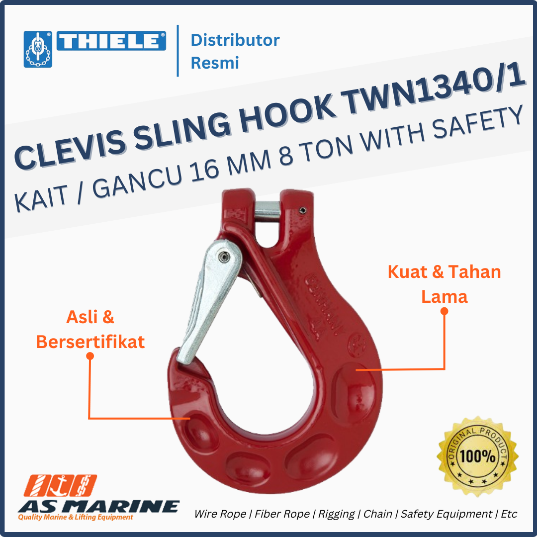 THIELE Clevis Sling Hook / Kait / Gancu TWN 1340-1 16 mm 8 Ton with Safety Latch Kit | PT ...