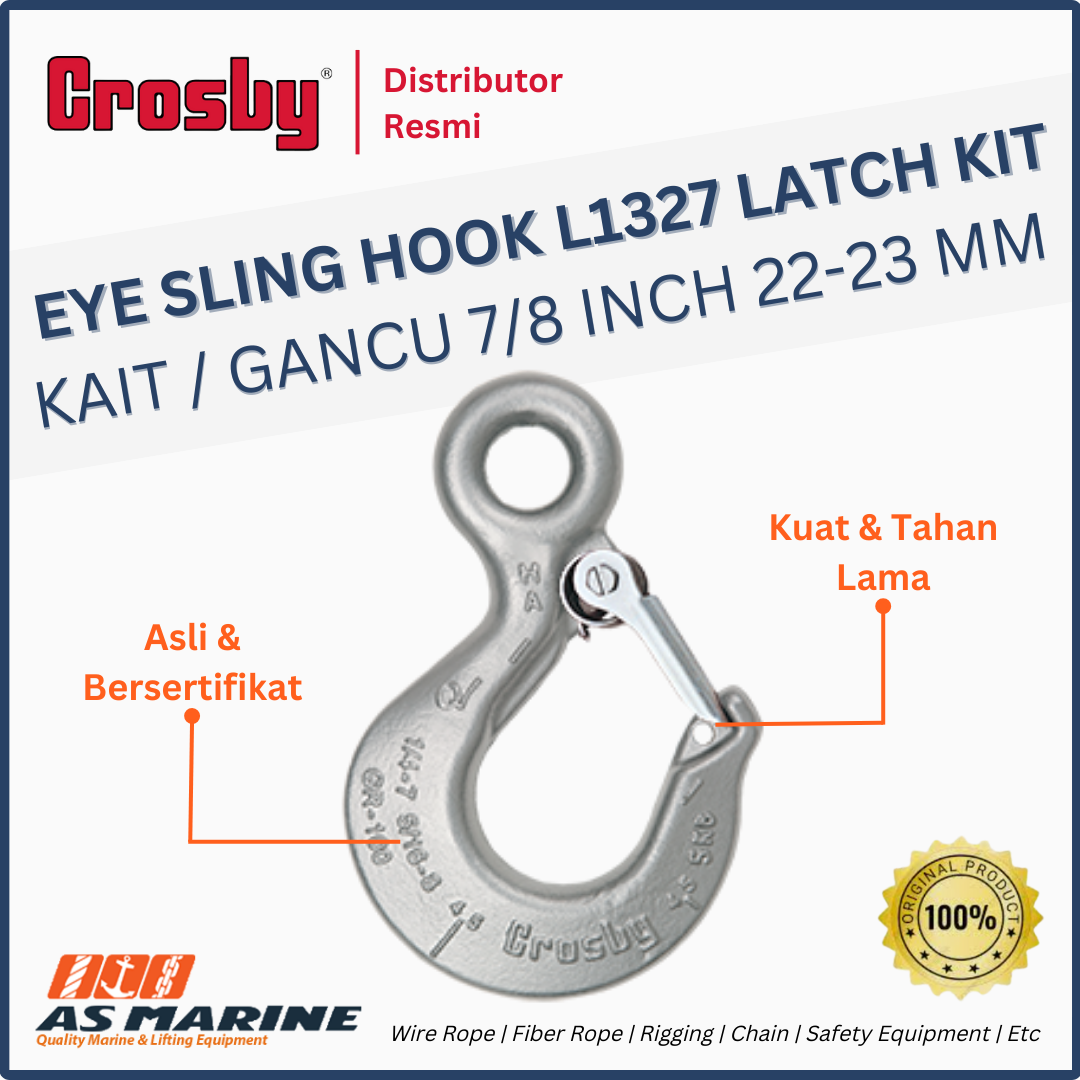 Crosby USA Eye Sling Hook / Kait / Gancu L1327 with Latch Kit 7/8 Inch ...