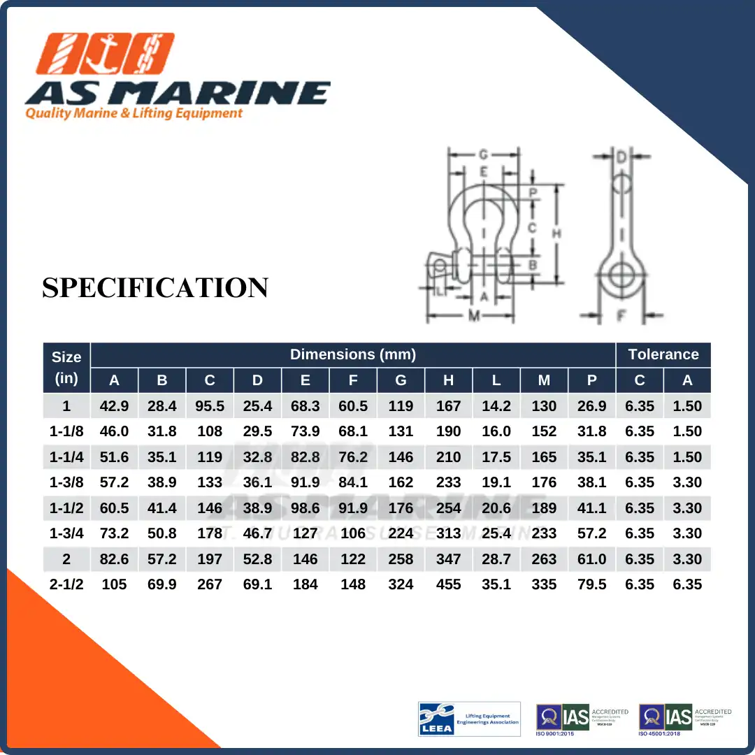 Crosby USA Bow Shackle / Segel Omega G209 Screw PIN 1 Inch 8.5 Ton | PT ...