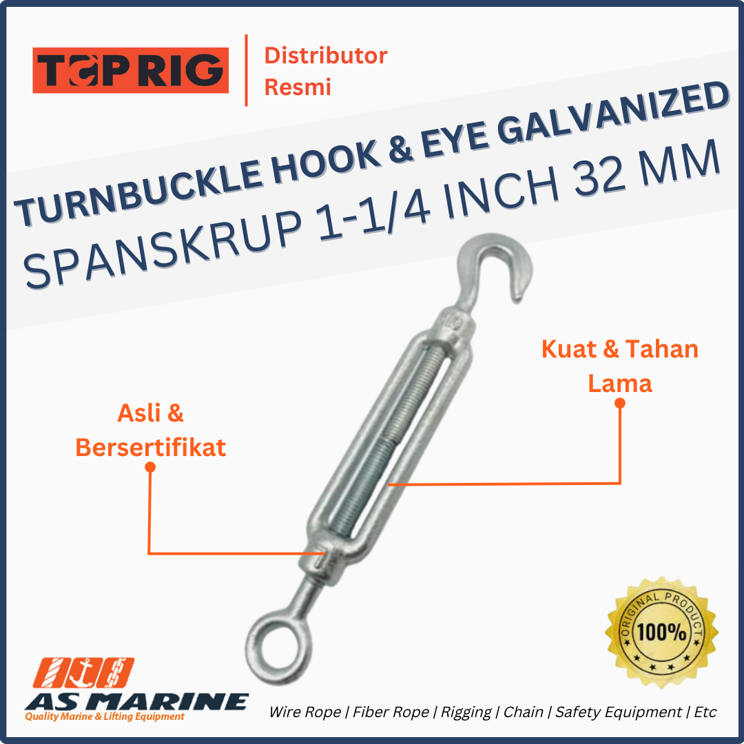 Toprig Turnbuckle / Spanskrup Hook to Eye Galvanized 1-1/4 Inch 32 mm ...